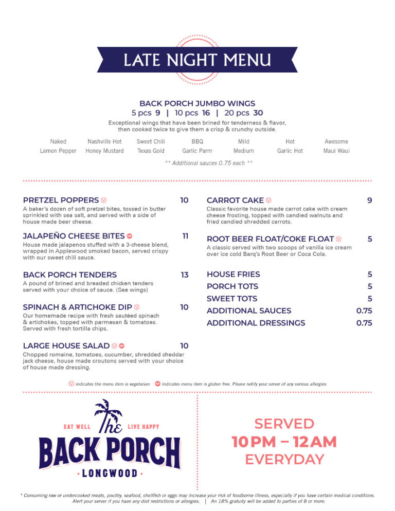 Late Night Menu – The Back Porch