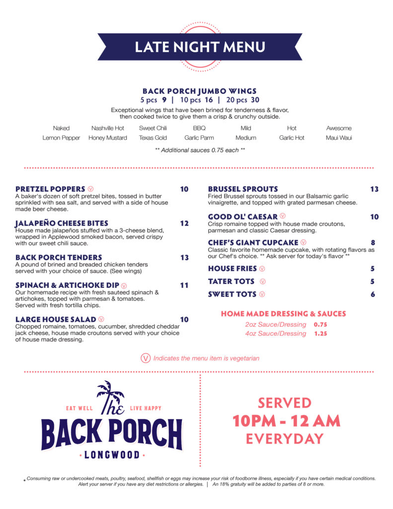 Late Night Menu – The Back Porch