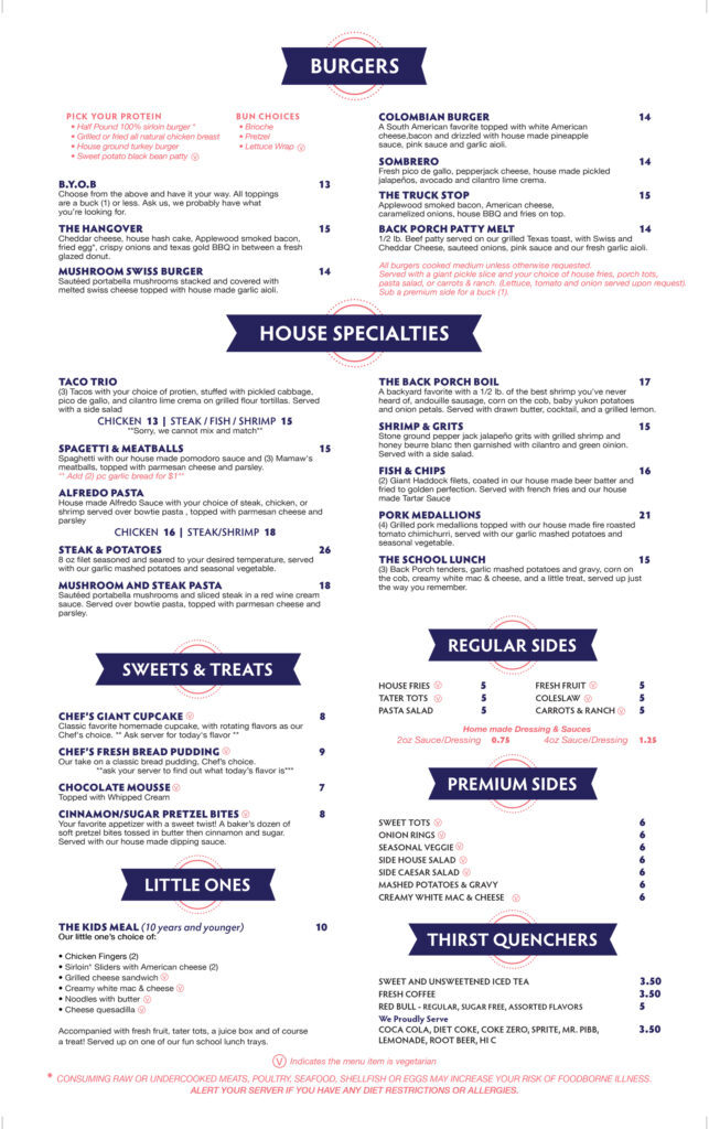 Menus – The Back Porch