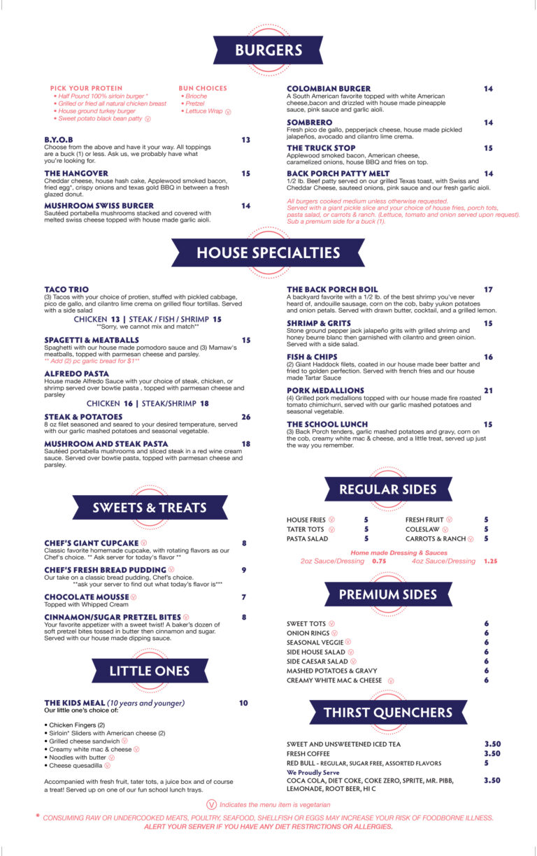 Menus – The Back Porch